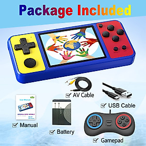 Great Boy Handheld Game Console for Kids Preloaded 270 Classic Retro Games with 3.0'' Color Display and Gamepad Rechargeable Arcade Gaming Player (Blue Yellow Red)