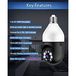 E27 360° Security Cameras Wireless Outdoor, 2.4GHz & 5G WiFi Light Bulb Security Camera, 1080p Video Surveillance for Home Security, Indoor Night Vision Cam System, Motion Detection, Two-Way Talk