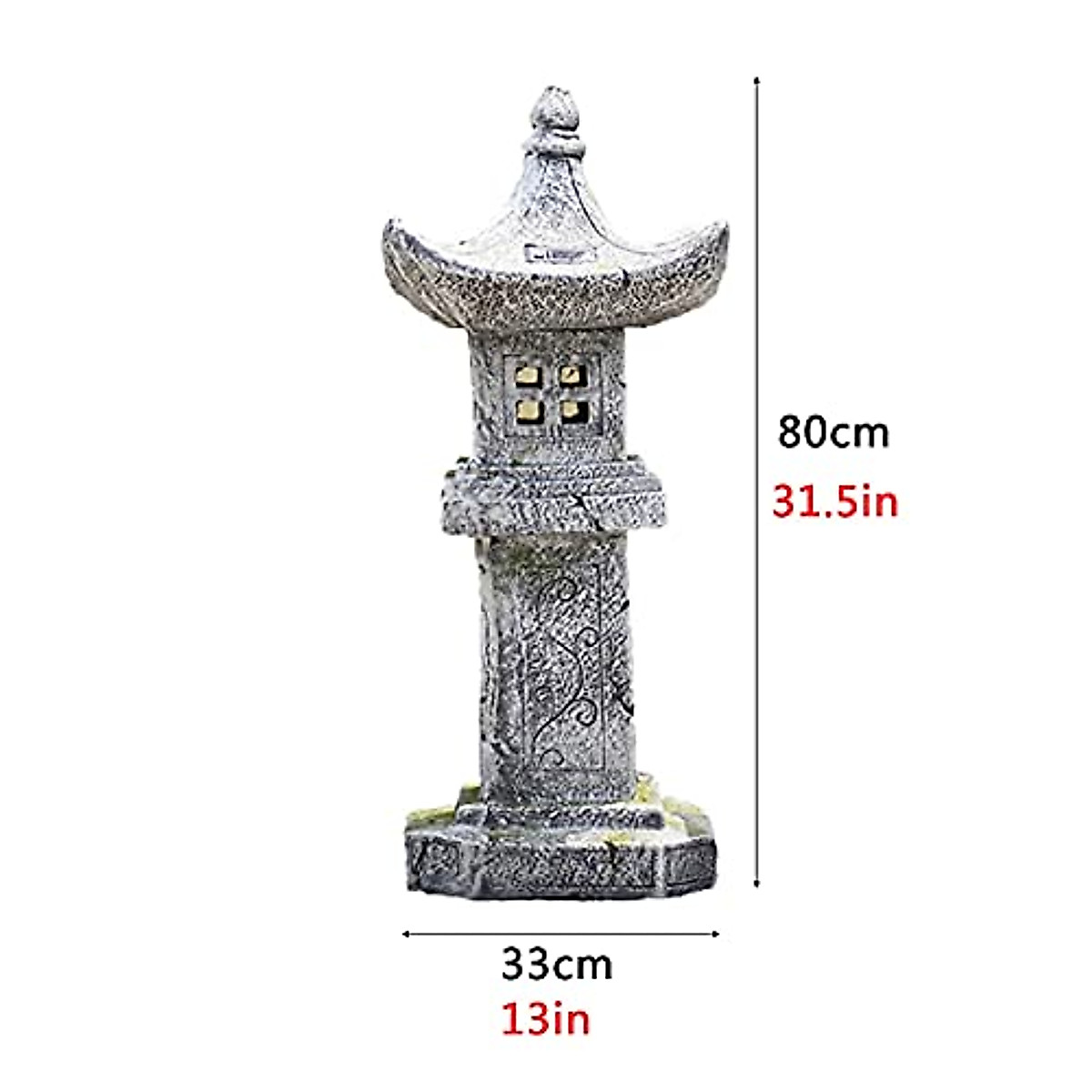 L-JTLYM Solar Lights Outdoor Garden Decor, LED Solar Powered Lighthouse, No Need to Connect, Pagoda Lantern Garden Statue, Hand-Carved, for Tabletop,Ground,Patio,Courtyard Decoration, Grey Finish