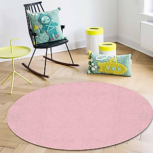 Blush Pink Pure Area Rug Carpet for Kids Teen Girls Boys Bedroom, Living Room, Washable Outdoor Indoor Accent Throw Runner Floor Mat Area+Rug Romantic Contemporary Minimalist Solid 5FT(Round)