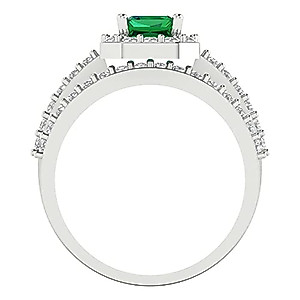 Clara Pucci 2.20ct Emerald Cut Halo Solitaire Simulated Emerald Engagement Promise Anniversary Bridal Ring Band set 14k White Gold 9.25