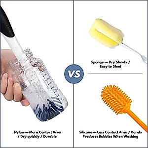 Jumperlay Baby Bottle Brush with 1 Pack Nipple Brush and 2 Pack Straw Cleaner Brushes, Baby Bottle Cleaning Brush Set with Suction Cup Stand and A Hidden Mini Brush, Black