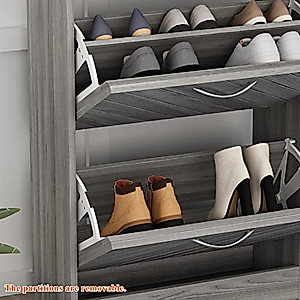 Homsee Modern Shoe Storage Cabinet with 3 Flip Drawers & Twill Louver Doors, Wood 3-Tier Shoe Rack Storage Organizer for Entryway, Hallway & Bedroom, Grey (22.4”L x 9.4”W x 42.3”H)
