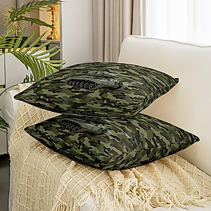 Manfei Army Green Tanks Double Sides Print Pillow Cover 16"x16",Dark Green Camo Pillowcase Soft Square Cushion Case,3D Print Camouflage Car Throw Pillow Cover,2 Pack