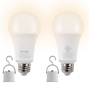 HouLight 5W Rechargeable Emergency LED Light Bulbs with Back Up Battery for Power Outage, Camping, Hurricane, Disaster Planning, 40W Equivalent, UL Certified (3000K Soft White, 2-Pack)