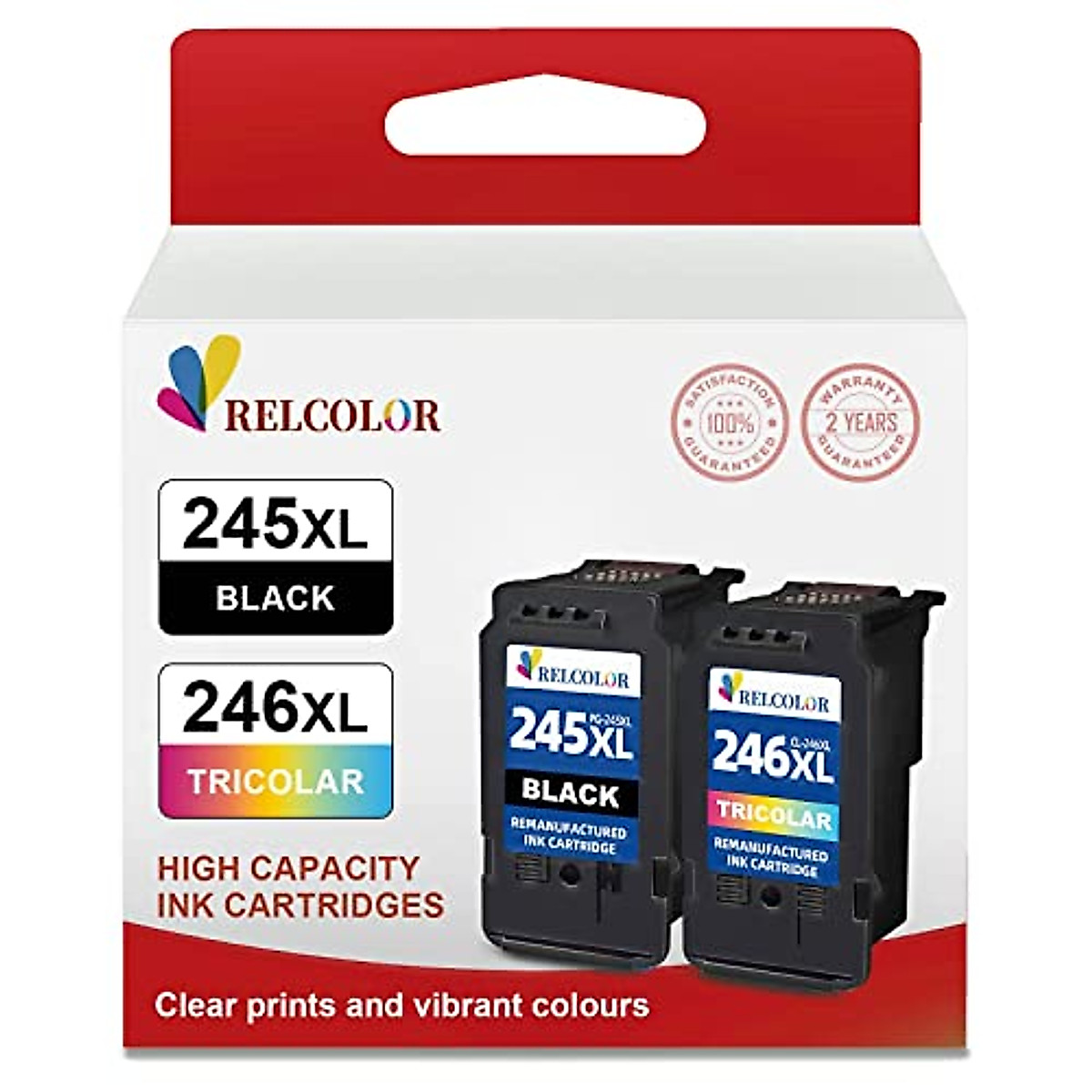 Relcolor 245XL 246XL Ink Cartridge Black Color Combo Fit for MX490 MX492 MG2522 TS3100 TS3122 TS3300 TS3322 TS3320 TR4500 TR4520 TR4522 MG2500 Printer Canon PG 245 CL 246 XL Higher Yield