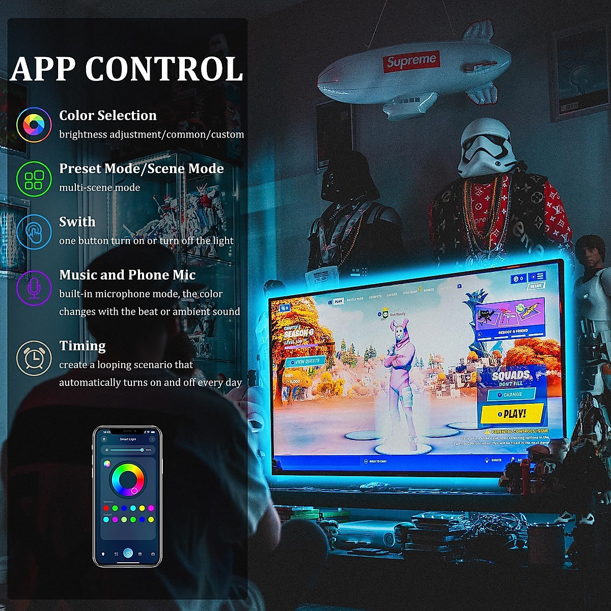 DAYBETTER LED Lights for TV 14.8ft,TV LED Backlight for 65-75Inch, RGB Behind TV LED Lights for Bluetooth,Music Sync APP and Remote Control, Strip Lighting for Christmas Gaming Room HDTV Mood