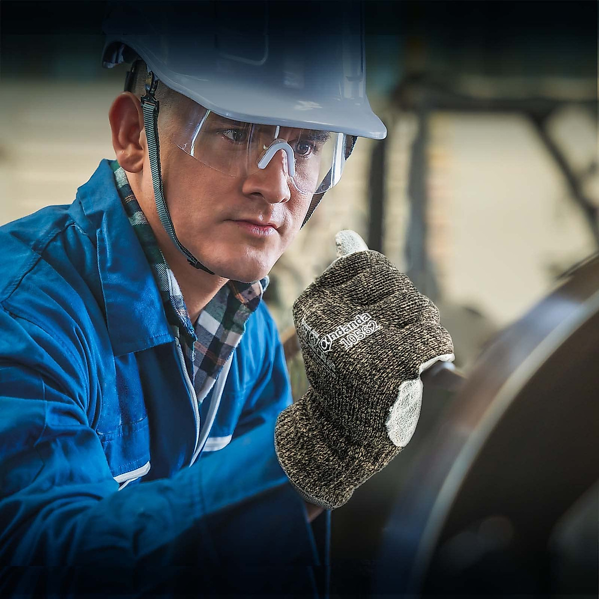 ANDANDA Level 5 Cut Resistant Gloves, Aramid Suture, Cow Split Leather Work Gloves Suitable for Men/Women Working in Gardening, Large/1 Pair