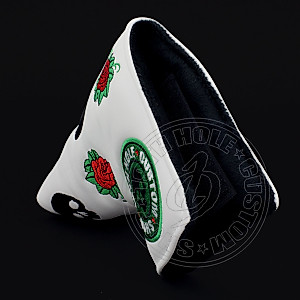Skull and Rose Headcover for Blade and Midsize Mallet Putter, White, Golf Head Cover