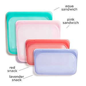 Stasher Silicone Reusable Storage Bag, 4-Pack Lunch/Travel (Spring) | Food Meal Prep Storage Container | Lunch, Travel, Makeup, Gym Bag | Freezer, Oven, Microwave, Dishwasher Safe, Leakproof