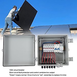 PV Combiner Box, 6 String Solar Combiner Box with 100A Circuit Breaker, 15A Rated Current and 40KA Protective Device IP67 Waterproof for On Off Grid Solar Panel System