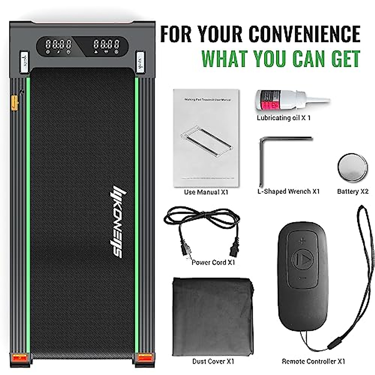 LYKOWENS Walking Pad Treadmill Under Desk, 16.9 inch Running Belt 2.5HP Walking Treadmill Under Desk with Remote Control, 300 Lb Capacity for Home, Office and Apartment