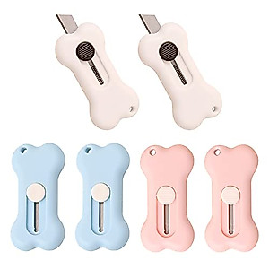 6Pcs Retractable Mini Utility Knife Bones Shaped Box Cutter Cute Letter Opener Paper Envelope Cutter with Keychain Hole