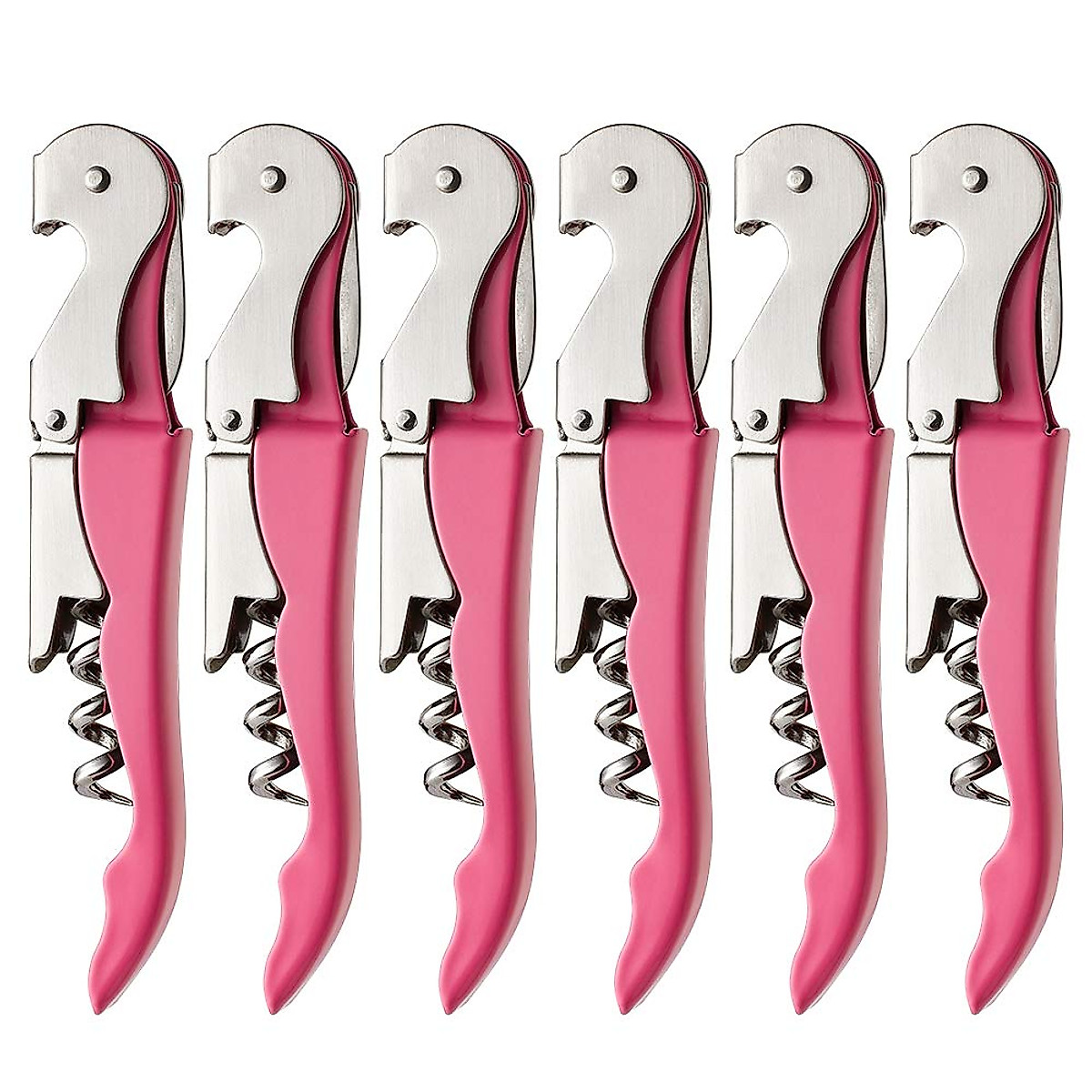 JXS 6 Packs Professional Waiters Corkscrew, Pink Wine Keys for Bartenders