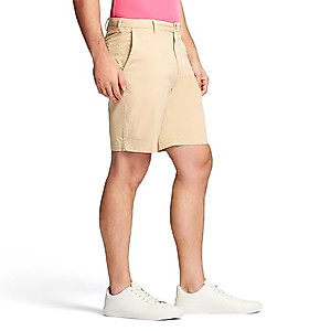 IZOD Men's Classic Saltwater 9.5" Flat Front Chino Short, Pale Khaki, 38