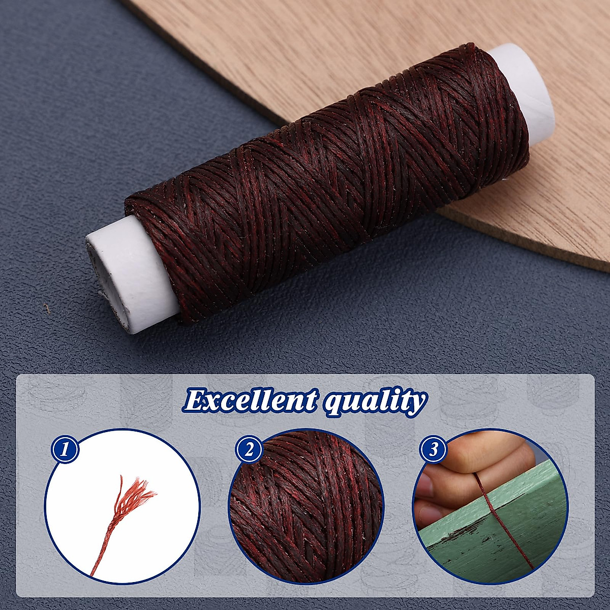 Waxed Thread 32 Yards, Leather Sewing Waxed Thread with Hand Sewing Needles, Leather Sewing Thread Set for Home Upholstery Carpet Leather Canvas Repair and Sewing