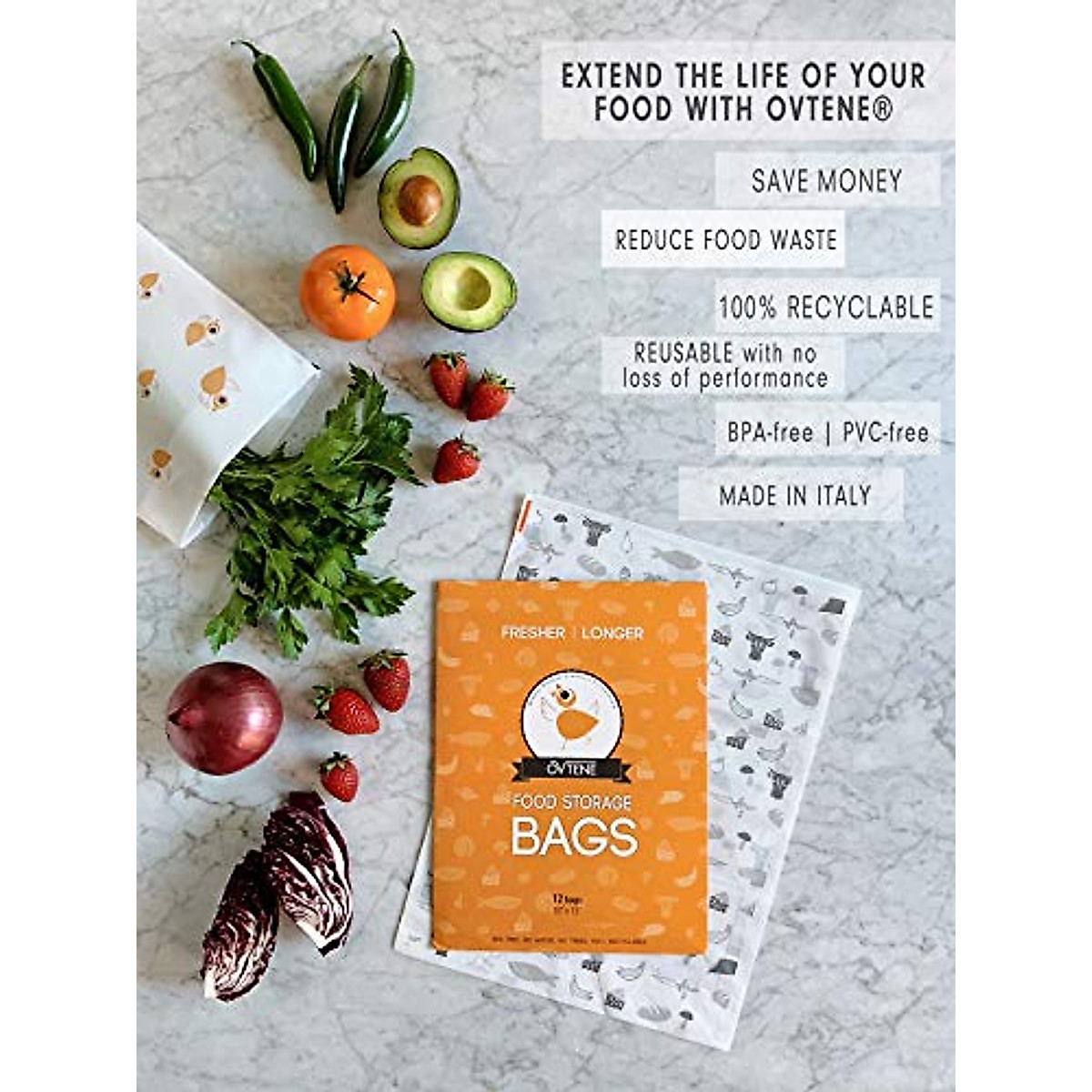 OVTENE Food Storage Sheets for Cheese, Meat, and Produce - Keeps Food Fresher Longer (20 Sheets)