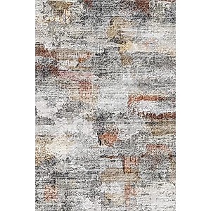 vivorug Washable Rug, Ultra Soft Area Rug 5x7, Non Slip Abstract Rug Foldable, Stain Resistant Rugs for Living Room Bedroom, Modern Fuzzy Rug (Gray/Rust, 5'x7')