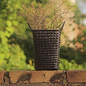 EXCEART Toy Baskets Rattan Storage Basket Woven Flower Vase Door Closet Organizer Multipurpose Storage Container Decorative Storage Organizer for Home Office Cloth Book Black Desk Containers