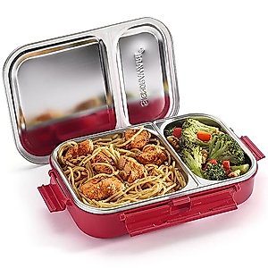 Signoraware Stainless Steel Bento Box Adult Lunch Box For Men, Women, Kids Bento Lunch Box Leak Proof Between 2 Compartments Meal Prep Containers Lunch Containers For Adults And Kids School Red