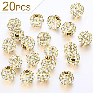 20 Pieces 8 mm Zirconia Cubic Beads, Round Rhinestone Bracelet Spacer Charms,Crystal Zirconia Stones, Ball Beads for Jewelry Making DIY (Gold)