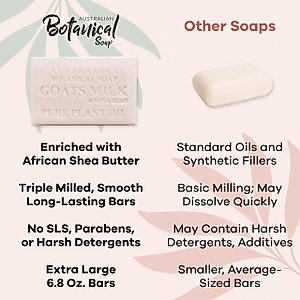 Australian Botanical Goat Milk Soap Set 6.8 OZ Bars, Pack of 8, Triple Milled Bar Soap with Soya Bean Oil and Organic African Shea Butter, Natural Soap for all Skin Types, Packaging May Vary