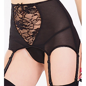Estanla Women's Sexy High-waisted Hollow-out Lace Garters (Large,Black)