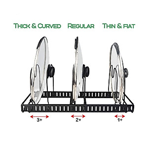 7 Dividers Pot Rack Organizer for Pot Lids Pans Adjustable Pot Organizers for Cabinets, Storage Pan lid Organizer for Dishes, Expansible Pan organizer (Black)