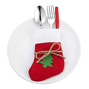 WarmHut 12Pcs Christmas Santa Silverware Holders - Xmas Party Dinner Table Decor Knife and Fork Bag Silverware Storage Bags Tableware Holders Set - Christmas Tree Decoration