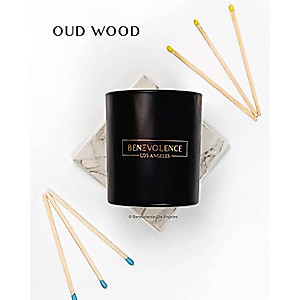 Premium Oud Wood Hand Poured Scented Candles, 8 oz | 45 Hour Burn, Long Lasting, Highly Scented, All Natural Soy Candles | Relaxing Aromatherapy Candle with Matte Black Glass Gift Box