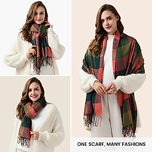 Scarf for Women - Women's Fall Winter Scarfs, Classical Scottish Checked Long Shawl Wrap Scarf, Soft and Warm Cashmere Scarf, Scarves for Women Lightweight- Pink & Green