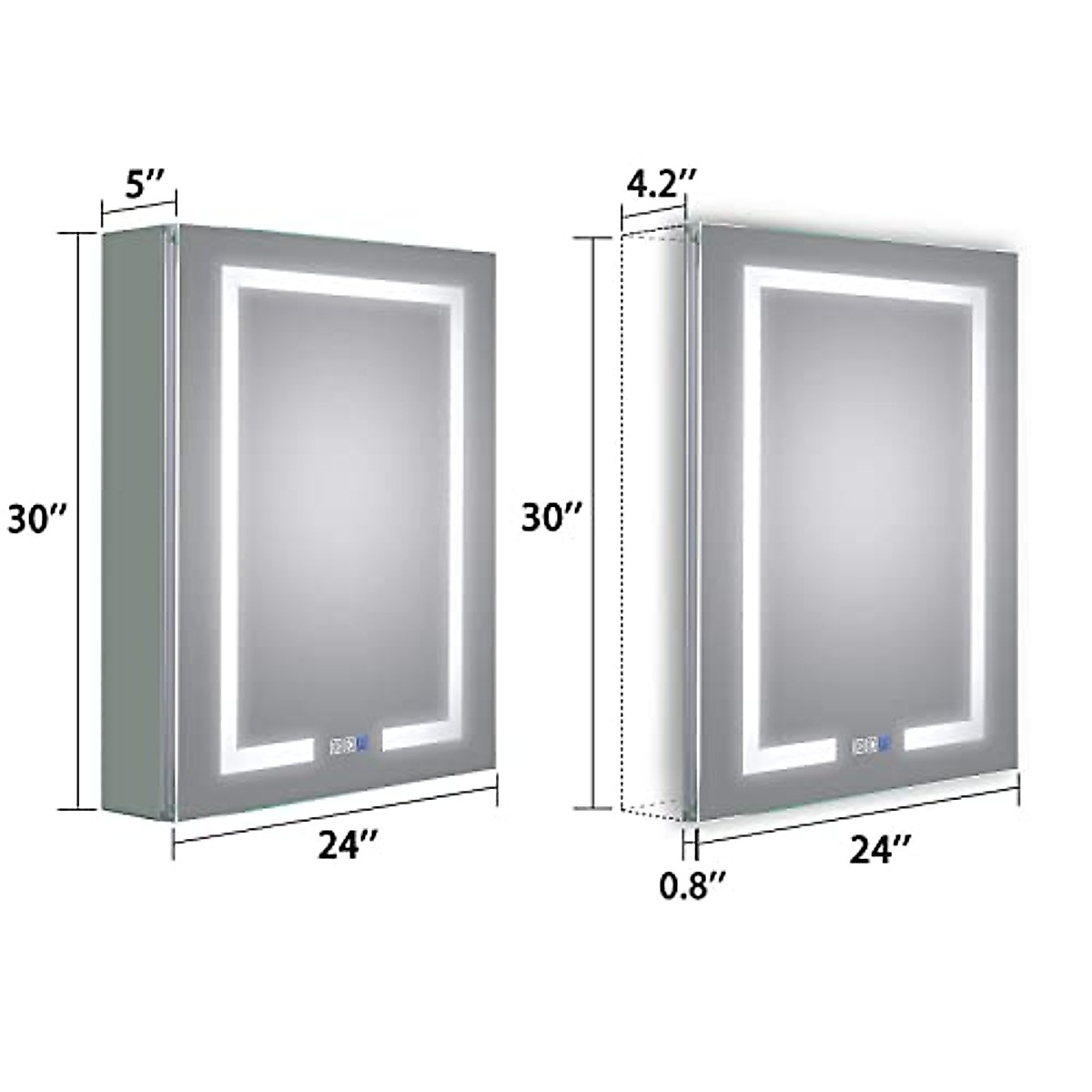 ExBrite LED Lighted Bathroom Medicine Cabinet with Mirror, 24 x 30 Inch, Recessed or Surface led Medicine Cabinet, Defog, Stepless Dimming,Color Temper Change, 2 Outlets,Storage Shelves,Right Hinge
