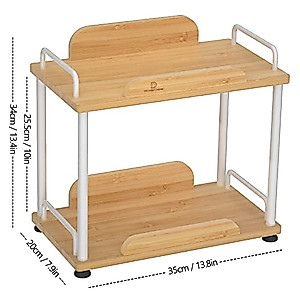 Bamboo 2 Tier Bathroom Countertop Organizer,Vanity Sink Counter Corner Storage Shelf,Kitchen Spice Standing Rack