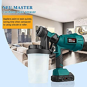 Cordless Paint Sprayer, NEU MASTER Electric HVLP Powerful Spray Gun with 3 Spray Patterns and Adjustable Valve Knob for Painting Ceiling, Fence, Cabinets, Walls Green