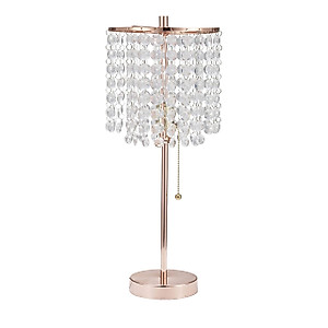 SH Lighting Crystal Inspired Table Desk Lamp - Features Convenient Pull Chain - 19" Tall Great for Bedrooms, Living Rooms, or Offices (Rose Gold)