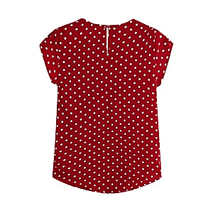 Milumia Women's Elegant Polka Dots Print Cap Sleeve Keyhole Back Work Blouse Top Red Medium