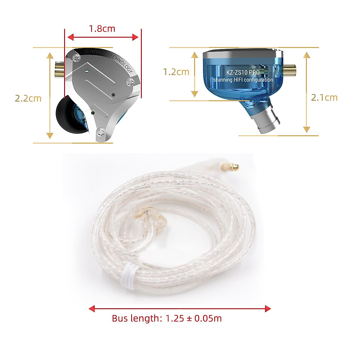 KZ ZS10 Pro in Ear Monitor Earphone, 4BA 1DD Metal Earbuds, HiFi Bass Headphones IEM with Detachable 2 Pin C-Cable(Black Mic)