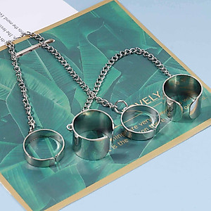 Yheakne Punk Chain Finger Rings Silver Open Cuff Rings Adjustable Knuckle Joint Rings Set Stackable Gothic Rings Statement Rings for Women and Girls Gifts