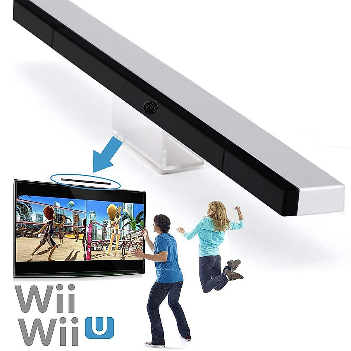 Replacement Wii Wireless Sensor Bar, Infrared IR Ray Motion Sensor Signal Receiver for Nintendo Wii and Wii U Console with Stable Stand and 4 AAA Batteries(Black)