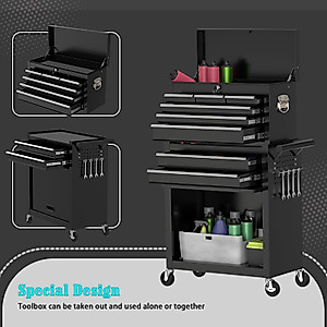 Yenntrss 8-Drawer Rolling Tool Chest & Removable with Wheels,Large Tool Storage Cabinet with Drawers for Garage,Toolbox Organizer with Lock for Mechanics,Warehouse,Worlshop (Black)