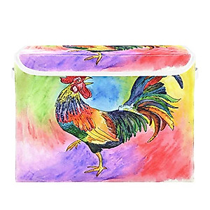 Colorful Rooster Storage Basket Rainbow Storage Bin Box with Lids and Handle Large Collapsible Storage Cube Box for Shelves Bedroom Closet Office 16.5x12.6x11.8 In