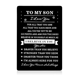 Inspirational Christmas Gifts to My Son from Mom I Love You Wallet Card Stocking Stuffers for Teen Boys Teenagers Engraved Valentine Birthday Graduation Back to School Coming-to-Age Gift for Him