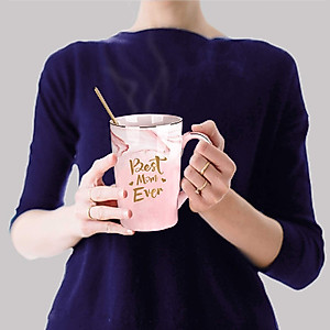 UONMAY Best Mom Ever Coffee Mug Mothers Day Gifts for Mom from Kids Daughter Son Novelty Mug Marble Ceramic Tea Cup 14oz Birthday Presents Mugs with Exquisite Box Packing and Greeting Cards Pink