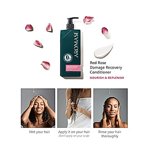Aromase Red Rose Damage Recovery Conditioner, DAMASK ROSE OIL Detangles Frizzy Hair, CLEAN RINSE, JOJOBA OIL Deep Hydrate Moisturizer, LINOLENIC ACID Strengthen Hair Strands