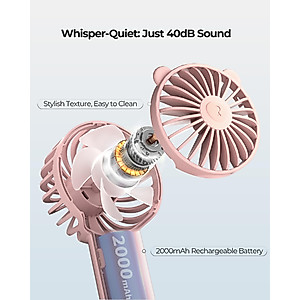 Mini Fan, Portable Fan with 3 Speeds for 2000mAh Battery USB-C Rechargeable, 3-Speed Quiet Operation, Stylish Handheld Fan for Outdoors & Travel