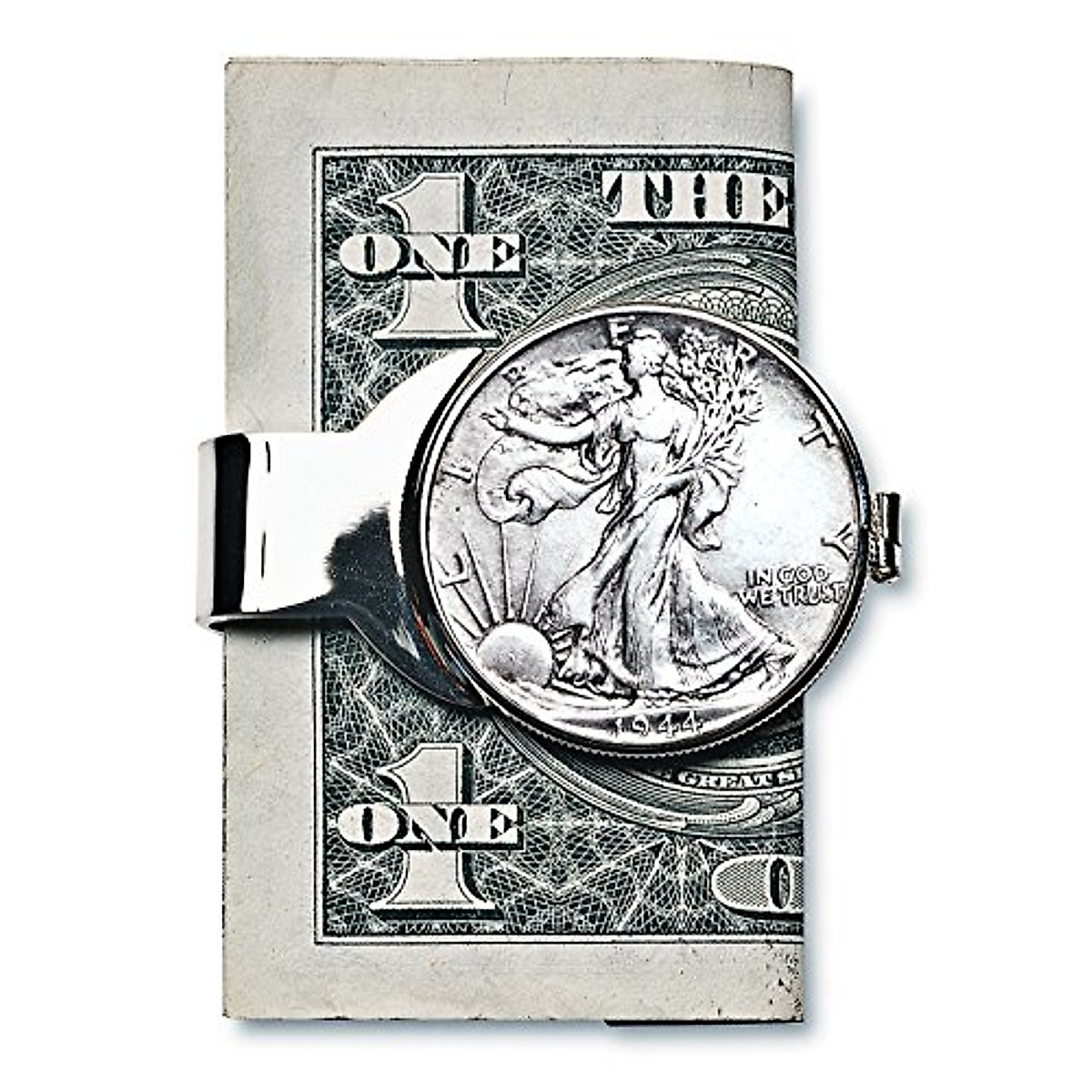 American Coin Treasures U.S Coin Money Clip - Silver Walking Liberty Half Dollar | Brass Layered in Silver-Tone Rhodium | Holds Currency, Credit Cards, Cash | Certificate of Authenticity