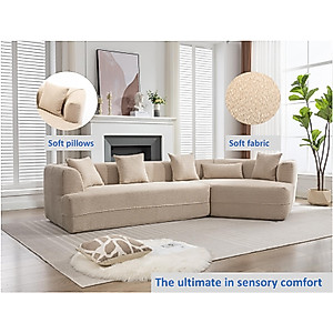 Merax 125" Large Sofa Couch, 2 Piece Free Combination, Modern Modular Upholstered Sectional Corner Sofa with Pillows and High-Density Foam for Living Room, Bedroom, Salon, Light Brown