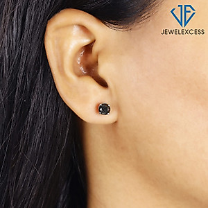 JEWELEXCESS 1/2 CTW Black Diamond Stud Earrings - Sterling Silver (.925) for Women - Round Cut Set with Push Backs