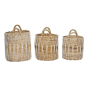 Set of 3 Brown Banana Leaf Storage Basket 21", 19", 17"H