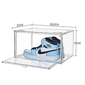 10 Pack Acrylic Ultra Clear Storage Sneaker Shoe Box Stackable Transparent Boxes, Magnetic Door Plastic Sneakerhead Professional Grade Display Case Boot Organizer, Fits US Size 15 Sneakers, Pack of 10